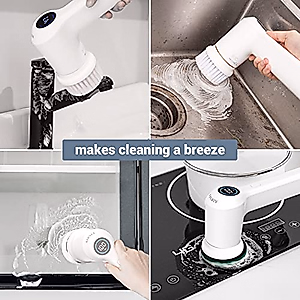 AIRSEE Electric Spin Scrubber for Bathroom Bathtub, Cordless Power Spinning Scrub Brush, Handheld Shower Cleaner Brush with 6 Replaceable Brush Heads for Tile, Tub, Dish, Sink, Grout, Wall, Kitchen