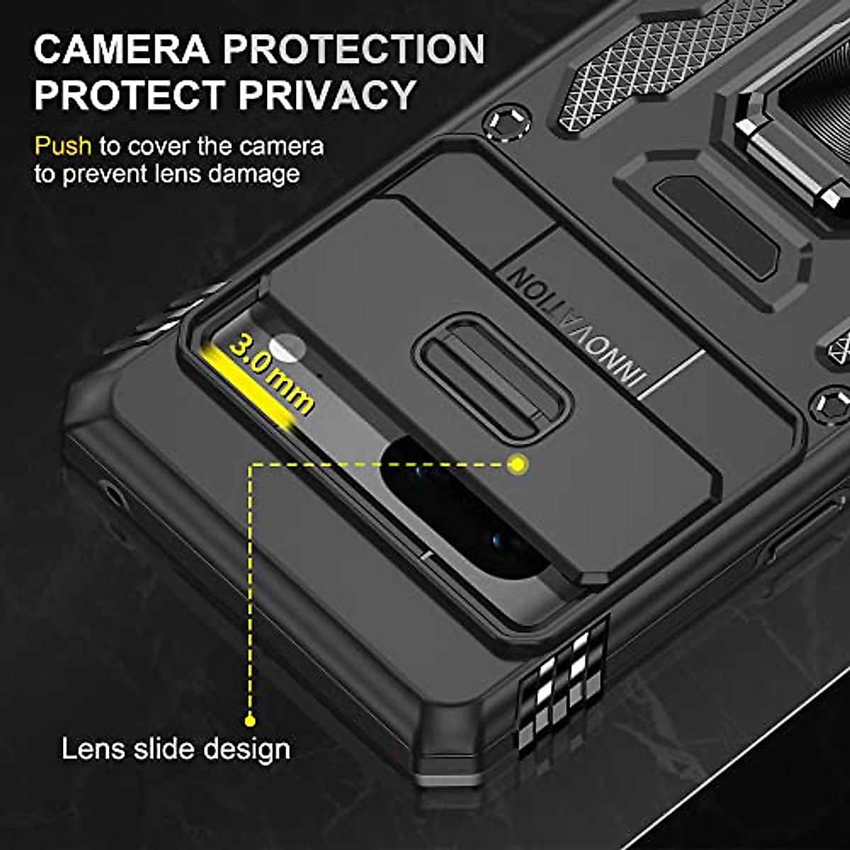 for Pixel 7 Case,Google Pixel 7 Case with Slide Camera Cover+Screen Protector (1 Pack),[Camera Protection] [Magnetic Rotate Kickstand] Military Grade Shockproof Heavy Duty Protective Cover-Black