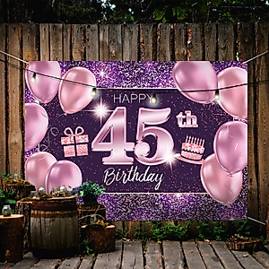 PAKBOOM Happy 45th Birthday Banner Backdrop - 45 Birthday Party Decorations Supplies for Women - Pink Purple Gold 4 x 6ft
