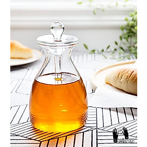 Mkono Honey Dispenser Glass Honey Pot Honey Jar with Dipper Sticks and Lid Cover Honey Containers Holder for Home Kitchen, 14 Ounces