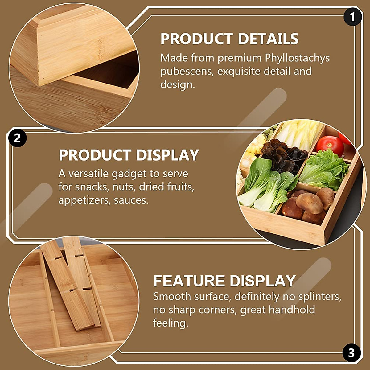 DOITOOL Wooden Dried Fruit Box Jiugongge Multifunction Snack Storage Container Sectional Tray Serving Dish Platter for Wedding Birthday Halloween Party Supplies