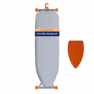 Happhom Compact Space Saver Ironing Board with Extra Thick Heavy Duty Padded Cotton Cover, Height Adjustable, Lightweight and Easy Storage with Smart Hanger, Easy Storage and Lightweight Design 13x43