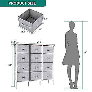YITAHOME Tall Dresser with 12 Drawers - Fabric Storage Tower, Organizer Unit for Bedroom, Living Room, Hallway, Closets & Nursery - Sturdy Steel Frame, Wooden Top & Easy Pull Fabric Bins (Light Gray)