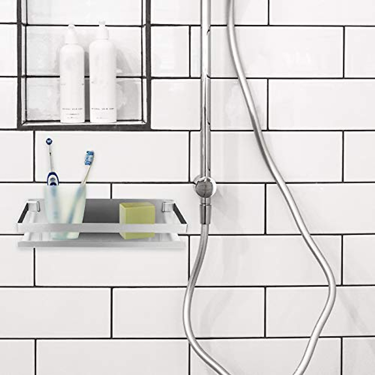 Cabilock Wall Mounted Shower Caddy Basket Shelf Shampoo Holder Organizer for Bathroom Kitchen (Sliver)