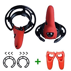 MASiKEN Touch Controller Grip Accessories & Protective Cages Stand for Oculus Quest/Rift S, Premium Controllers Skin Cover, Gel Shell Silicone Collision Protector Ring (Red)