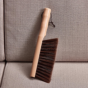 Hand Broom with Wooden Handle, Soft Natural Counter Dusting Brush Cleaning Brush for Cleaning Clothes, Sofa, Bed Sheets and Carpet (Round Handle)