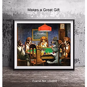 Dogs Playing Cards - Unframed Wall Art Print - Great Home Decor for Game Room or Man Cave - Awesome Gift For Animal Lovers - Ready to Frame (8X10) Photo