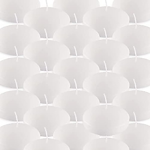 10 Hour Floating Candles, 3” White Unscented Dripless Wax Discs, for Cylinder Vases, Centerpieces at Wedding, Party, Pool, Holiday (24 Set)