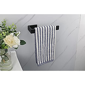 TocTen Hand Towel Holder/Towel Ring - Thicken SUS304 Stainless Steel Bathroom Hand Towel Hanger, 9 Inch Heavy Duty Wall Mounted Towel Rack, Square Hand Towel Bar for Bathroom Hardware (Black, 9 in)