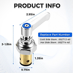 MOOTVGOO 2 Pack Handle Stem Assembly, Blue Cold and Red Hot Side Spindle Assembly Valve Replacement for T&S Brass Faucets, Replace 002714-40 002713-40