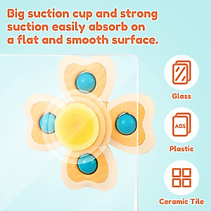 Vanmor Baby Suction Cup Spinning Top Toys, Suction Spinner Toys for Babies, Window Suction Toys for Baby High Chair Tray Bath Table Airplane Travel, Sensory Toys & Best Gift for Toddlers 1-3 (4 Pcs)