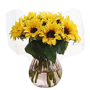 Artfen Artificial Sunflowers 6 Pcs Fake Sunflowers Preserved Flower Bouquet Bride Bridesmaid Holding Flowers Artificial Flowers for Home Hotel Office Wedding Party Garden Craft Art Decor No Vase