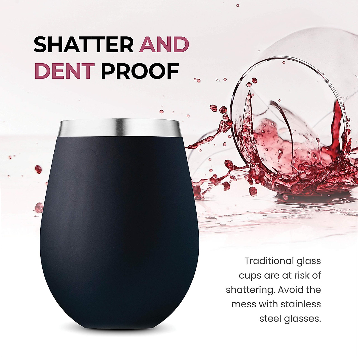 18oz Stainless Steel Stemless Wineglasses, Set of 4 - Unbreakable, Portable for Outdoor Events