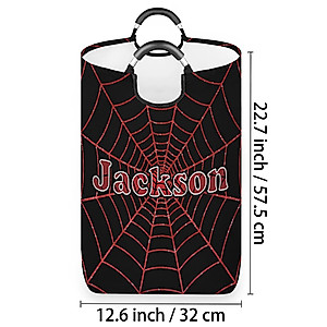 Red Spider Web Personalized Laundry Basket with Handles, Custom Laundry Hamper with Name for Bathroom, Dirty Clothes Storage Basket Gifts for Men Women Boys Girls