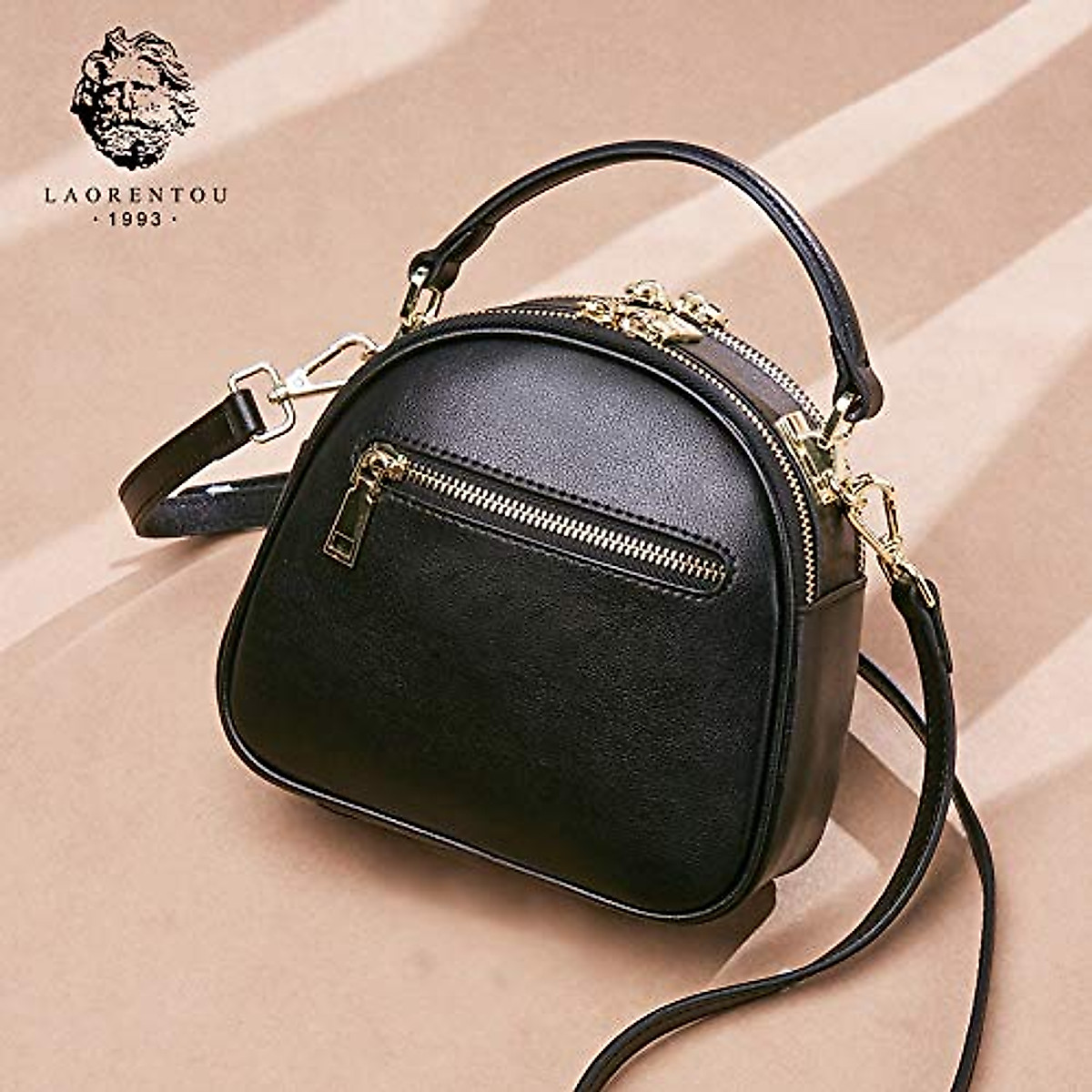 LAORENTOU Small Crossbody Bags for Women Cowhide Leather Designer Handbags and Purses Women's Shoulder Bags Quilted Bags (Charming Black)