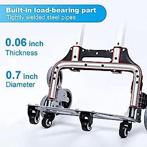 Stair Climbing Hand Truck Grocery Shopping Cart with 6 Mute +4 Small Wheels, Folding Trolley with Wheels Removable Waterproof Canvas Bag, Aluminum Alloy Luggage Package Delivery