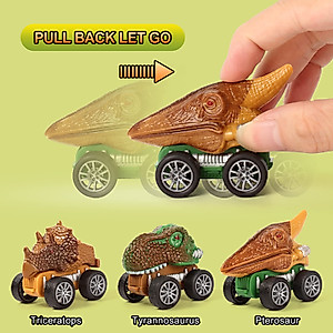 Dinosaur Toy Trucks for Kids - 28 Pack Pull Back Cars Set with Flashing Lights, Music,Roaring Sound,Dinosaur Car with Cars Launcher Track for Boys Girls Age 3 4 5 6 7 8 Year Old (Green)