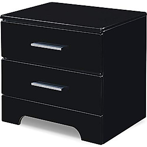 ClickDecor Hudson End Side Nightstand with 2 Drawers, Wooden Accent Table for Bedroom with Matte Chrome Handle, Black