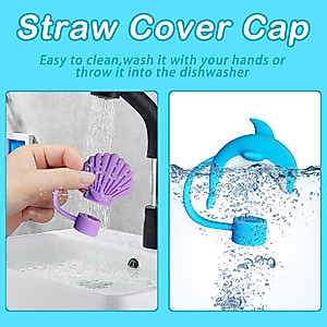 6PCS Straw Cover Cap for Stanley Cup, Silicone Sea Animal Straw Topper for Stanley 30&40 Oz Tumbler with Handle, 10mm 0.4in Dust-Proof Reusable Straw Tips Lids. (Color 4)