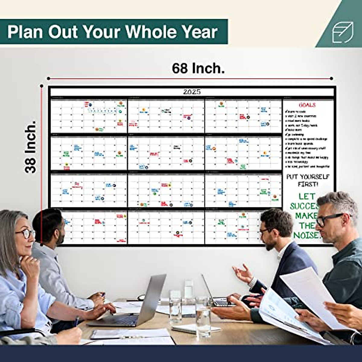 Large Dry Erase Wall Calendar - 38" x 68" - Undated Blank 2023 Reusable Yearly Calendar - Giant Whiteboard Year Poster - Jumbo Laminated 12 Month Office Calendar (Lushleaf Designs)