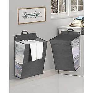 Lifewit 50L Hanging Laundry Hamper, 2 Pack Collapsible Large Opening Portable Laundry Basket with Lid and Handle, Wall Mounted Mesh Dirty Clothes Hamper Over the Door and Wall for Bathroom Dorm, Black