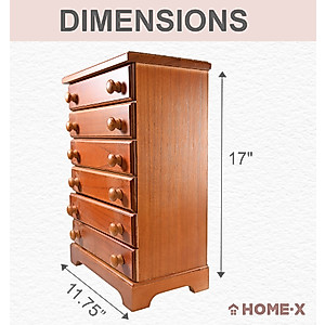 Home-X 6-Drawer Organizer for Sewing, Spools of Thread, Craft Supplies, Makeup, or Jewelry, Wood with Cherry Finish, 17" L x 6 ¾" W x 11 ¾" H