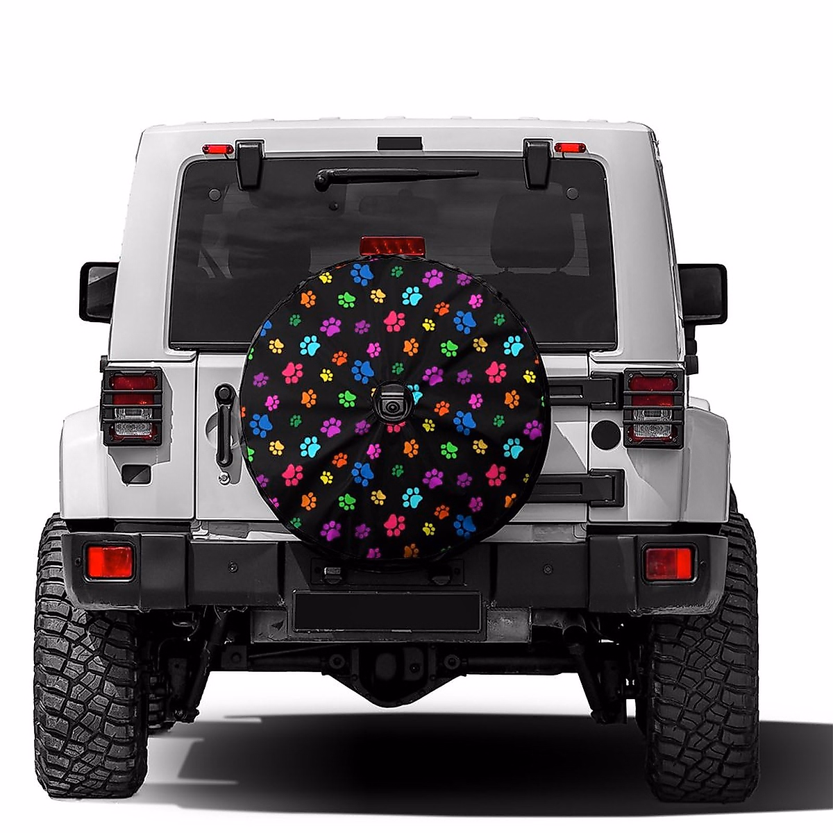 Dujiea Colorful Dog Cat Paw Print Spare Tire Cover with Backup Camera Hole, Universal Wheel Tire Cover Tire Protectors for Jeep Trailer RV Van SUV Truck Camper and Many Vehicle 17inch