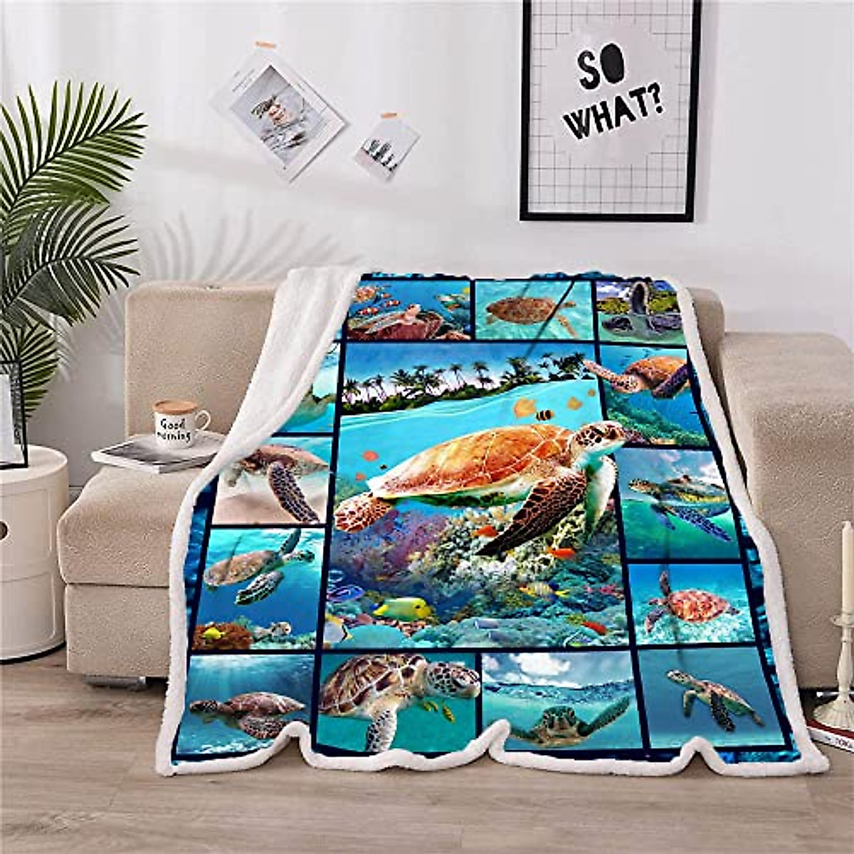 CYREKUD Turtle Blanket,Sea Turtle Gifts for Women Throw Blanket,Turtle Gifts for Turtle Lovers,Sea Turtle Ocean Animal Landscape Throw Blanket,Sofa Couch Beds Sea Turtle Decor Christmas 50" x 60"