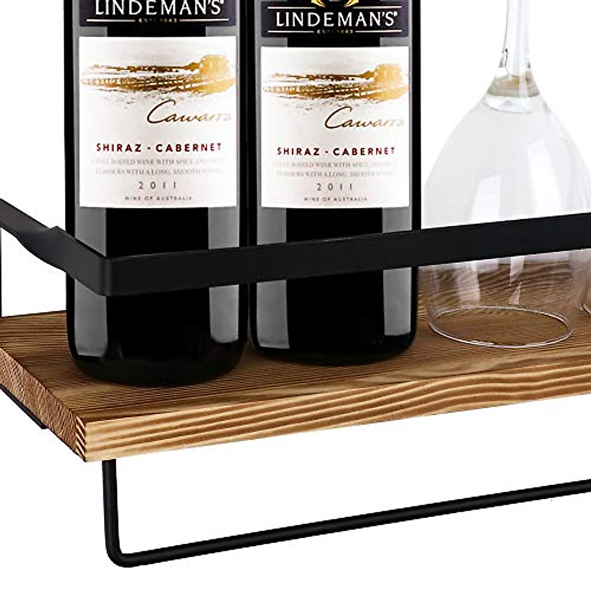 Normei Wood Floating Shelves Floating Shelves Wall Mounted Rustic Wood Shelves with Towel Holder for Bathroom, Kitchen, Set of 2 (Carbonized Black)