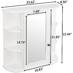 be current Mirror Cabinet, Bathroom Wall Storage Wooden Mounted Medicine Cabinet with Adjustable Shelf and 6 Open Compartments, L 23.6 inch x W 6.5 H 22.4 - White