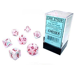 DND Dice Set - Chessex D&D Dice-16mm Festive: Pop Art & Red Limited Edition Plastic Polyhedral Dice Set-Dungeons and Dragons Dice Includes 7 Dice - D4 D6 D8 D10 D12 D20 D%, Pink, (CHX27539)
