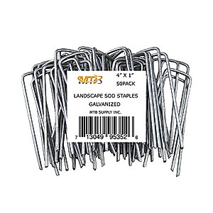 MTB 50 Pack 4x1 inch 11GA(0.12inch) Sod Staples Garden Pins Netting Stakes Ground Spikes Landscape Cover Pegs Anti-Rust Galvanized