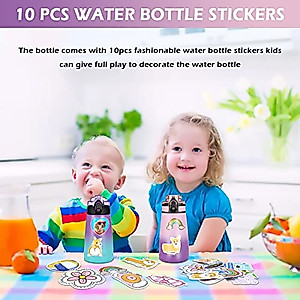 GOPPUS Kids Insulated Water Bottle 12 oz Double Wall Vacuum Stainless Steel Kids Cup Leakproof Metal Water bottles with Straw & Spout Lid Strap Handle 10pcs Stickers for Toddler Girls Boys School