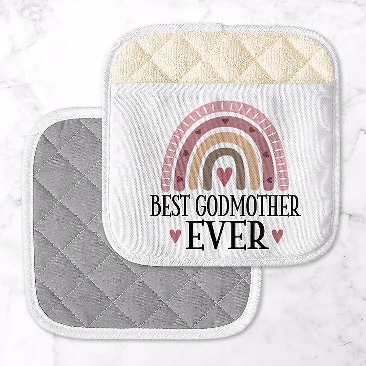 CafePress Best Godmother Ever Rainbow Pot Holder with Unique Design 9"x9"