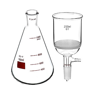 QWORK 250ml Glass Buchner Filtering Funnel and 1000 ml Erlenmeyer Flask, Thick Wall Flask with 24/40 Outer Joint