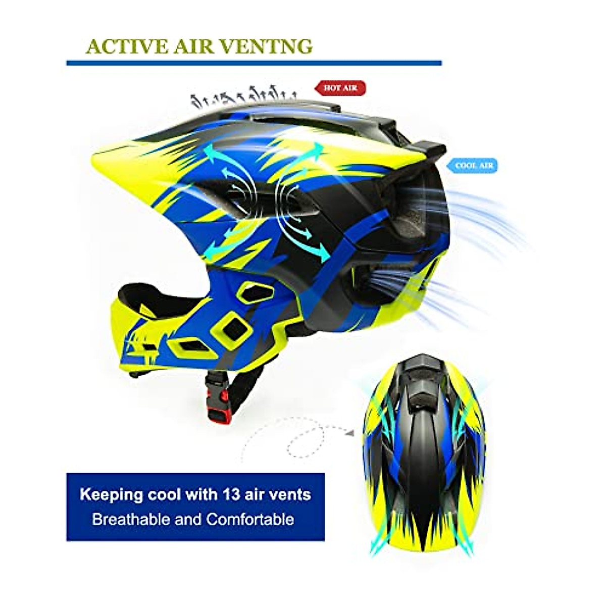 Natuway Kids Full Face HelmetS for Cycling Scooter Skateboard BMX Bike Roller-Skate Protective Gear Blue