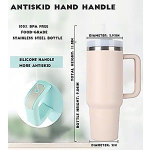 DREAMING MY DREAM 40oz Tumbler with Handle, H2.0 Tumbler Reusable Vacuum, Insulated Tumbler With Lid and Straws, Insulated Cup, Leak Resistant Lid (Rose Quartz)