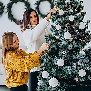 White Snowball Ornament (12 Pack) Large 3.15" Glitter Snow Ball Iridescent Christmas Ornaments Set for Christmas Tree Decoration, Shatterproof Plastic Set of 12, by 4E's Novelty