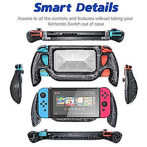 Grip Case with Stand for Nintendo Switch,Ergonomic Comfort Handles with Game Card Box USB C Charging Cable Protective Case Kit，with Tempered Glass Screen Protector & Thumb Grip Cap