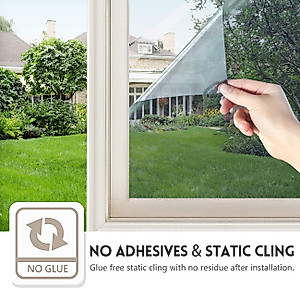 KESPEN Window Privacy Film One Way Daytime Privacy Static Cling Sun Blocking Anti UV Reflective Window Tint for Home and Office, Silver, 17.5 Inch X 6.5 Feet