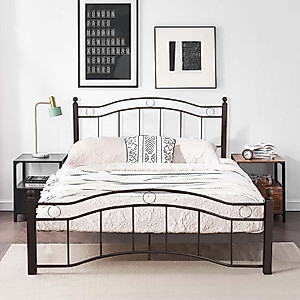 FTOPBTB King Size Metal Platform Bed Frame with Victorian Rustic Style Headboard and Footboard, Ample Under-Bed Storage, Heavy Duty Steel Slat Support, No Box Spring Needed (Black, King)