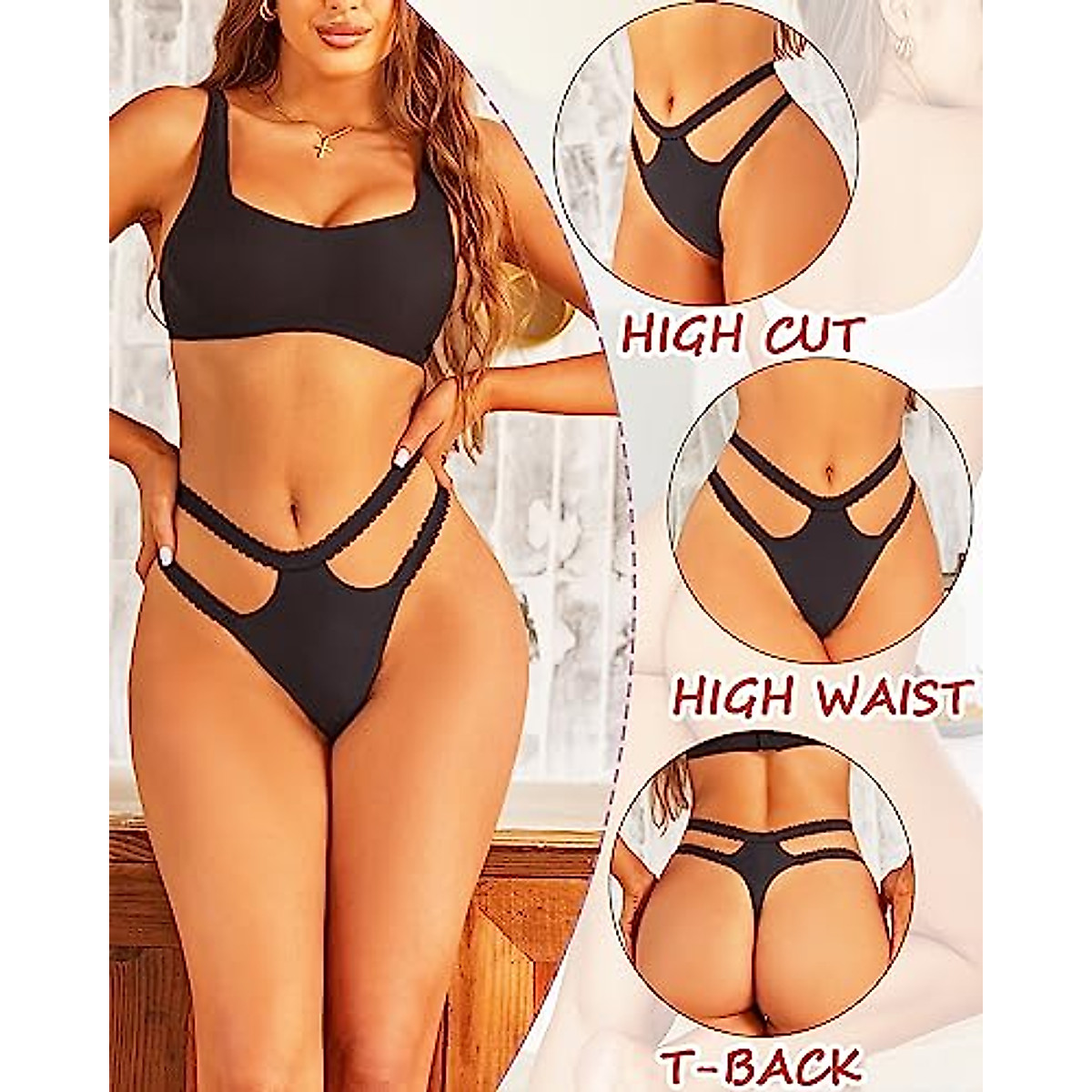 FINETOO Seamless Thongs for Women High Waisted Underwear G String Sexy Tangas Invisible Panties Lace Trim No Show 6 Pack S-XL