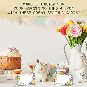 Easter Table Place Cards, Easter Eggs Seating Place Cards for Tables, Holiday Party Tent Cards, Food Tent Labels for Easter Party, Scored for Easy Folding, 25 Pack(A05)