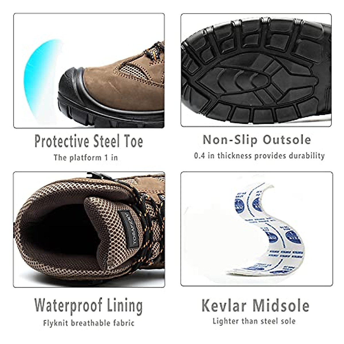 TOSAFZXY Waterproof Work Boot for Men, 6" Steel Toe and Non-Slip Safety Boot Outdoor Men Work Boot Brown Size 10