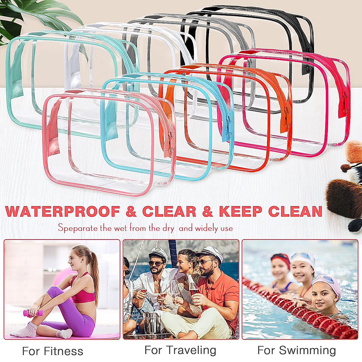 Reginary 16 Pack Clear Cosmetic Bag, Transparent Toiletry Bag Travel Pouch with Zipper Makeup Cosmetic Bag for Women Men Traveling Vacation Organization Business Trip Home, 8 Colors