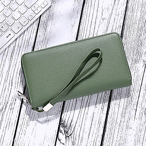GOIACII Womens Wallet RFID Blocking Leather Zip Around Wallet Large Capacity Long Purse Credit Card Clutch Wristlet