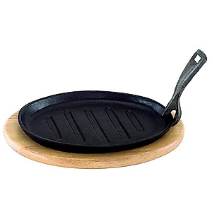 Update International CIZP-11/SET Cast Iron Steak Platter and Wood Underliner