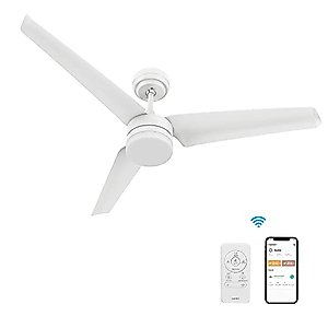52" Outdoor White Ceiling Fan with Light, 10 Speeds Low Profile Bedroom Ceiling Fan with Quite Motor, Smart Modern LED Ceiling Fan Worked with Google Home, Alexa, Siri Shortcuts, APP and Remote