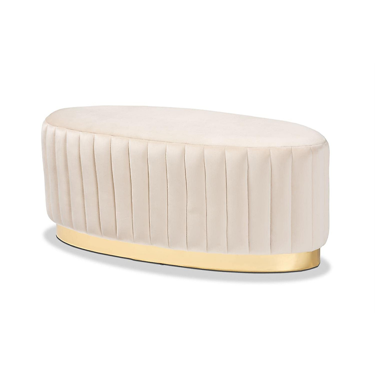 Baxton Studio Kirana White Velvet Fabric Upholstered and Gold PU Leather Ottoman