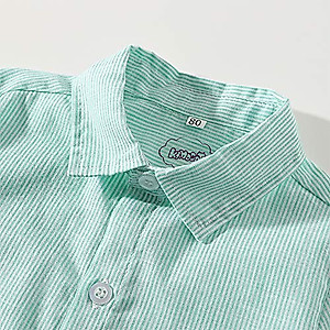 Kimocat Baby Boy Shirt and Tie Sets Long Sleeve Woven Top+ Bowknot+ Shorts with Suspender Straps Outfits (12/18Month, Green)